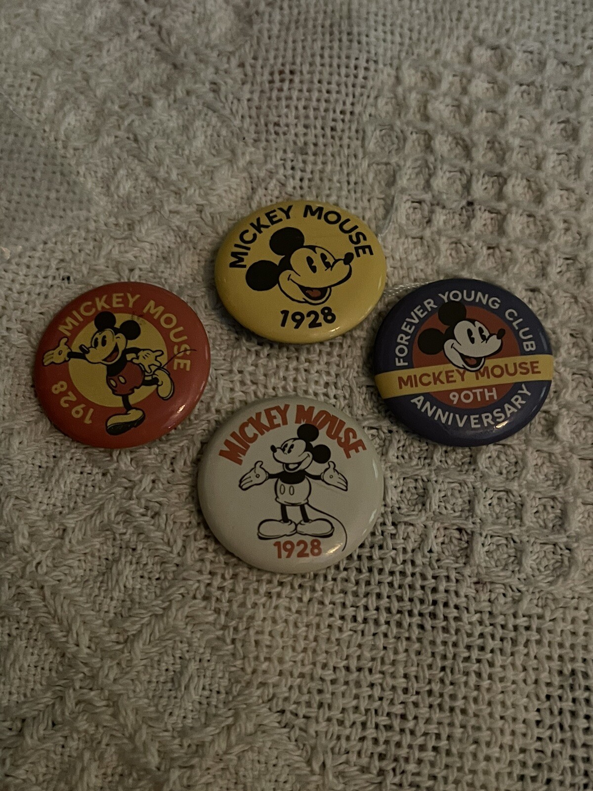 Disney Mickey Mouse Button Pins Set Of 4, One 90th Anniversary & 3 From ...