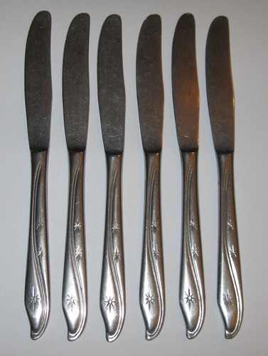 MCM Utica Stainless Flatware 6 Dinner Knives Starburst Cutlery 3 Stars ...