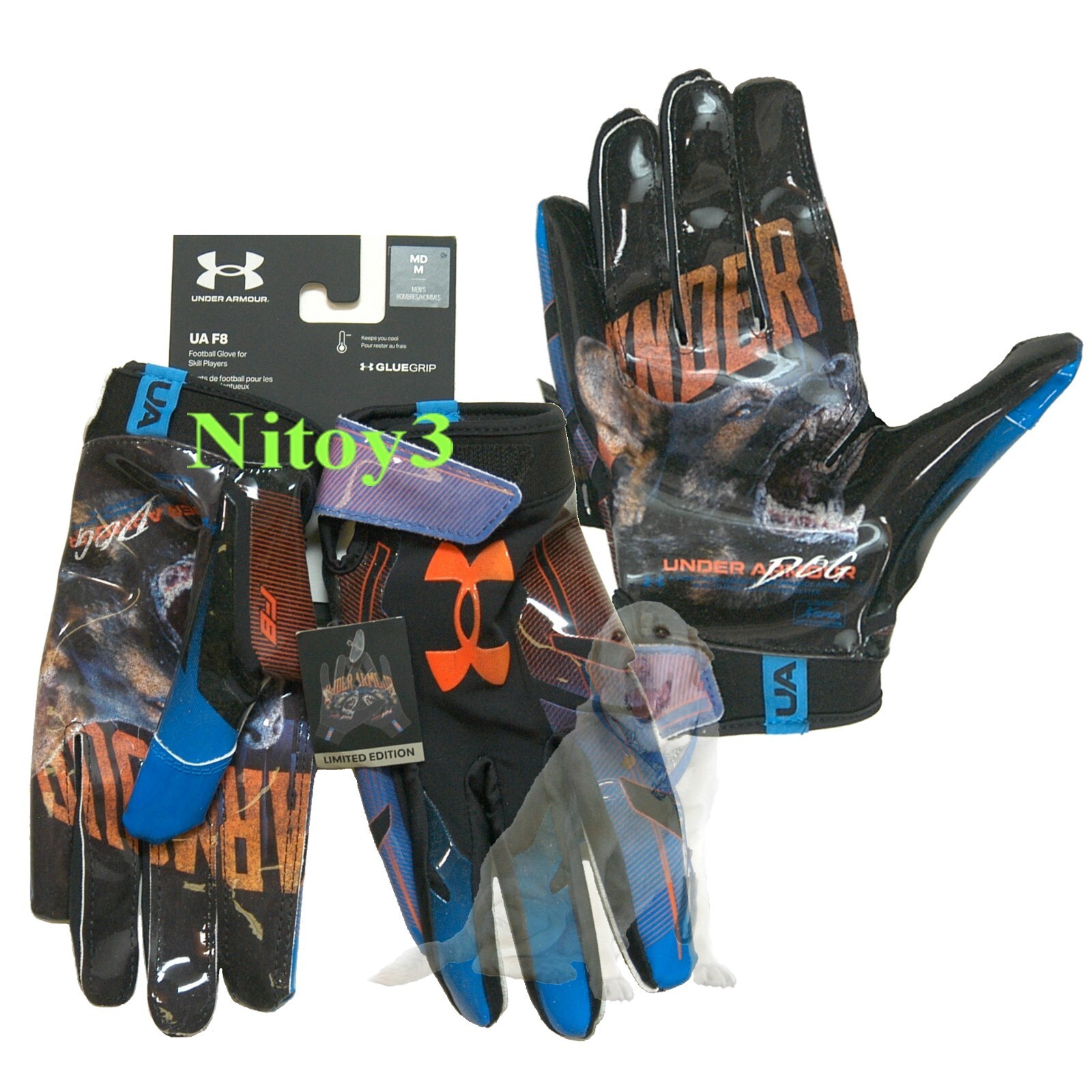 Under Armour UA F8 Glue Grip Football Gloves-Men Med(wrist-finger tip ...