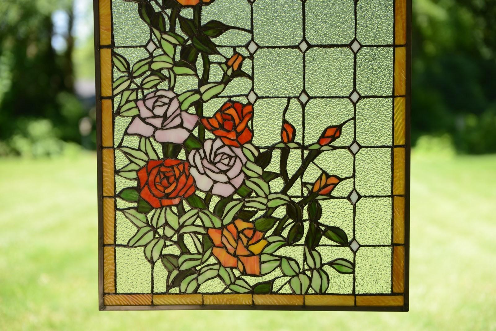 Tiffany Style stained glass window panel Rose Flowers , 20" x 34" | eBay