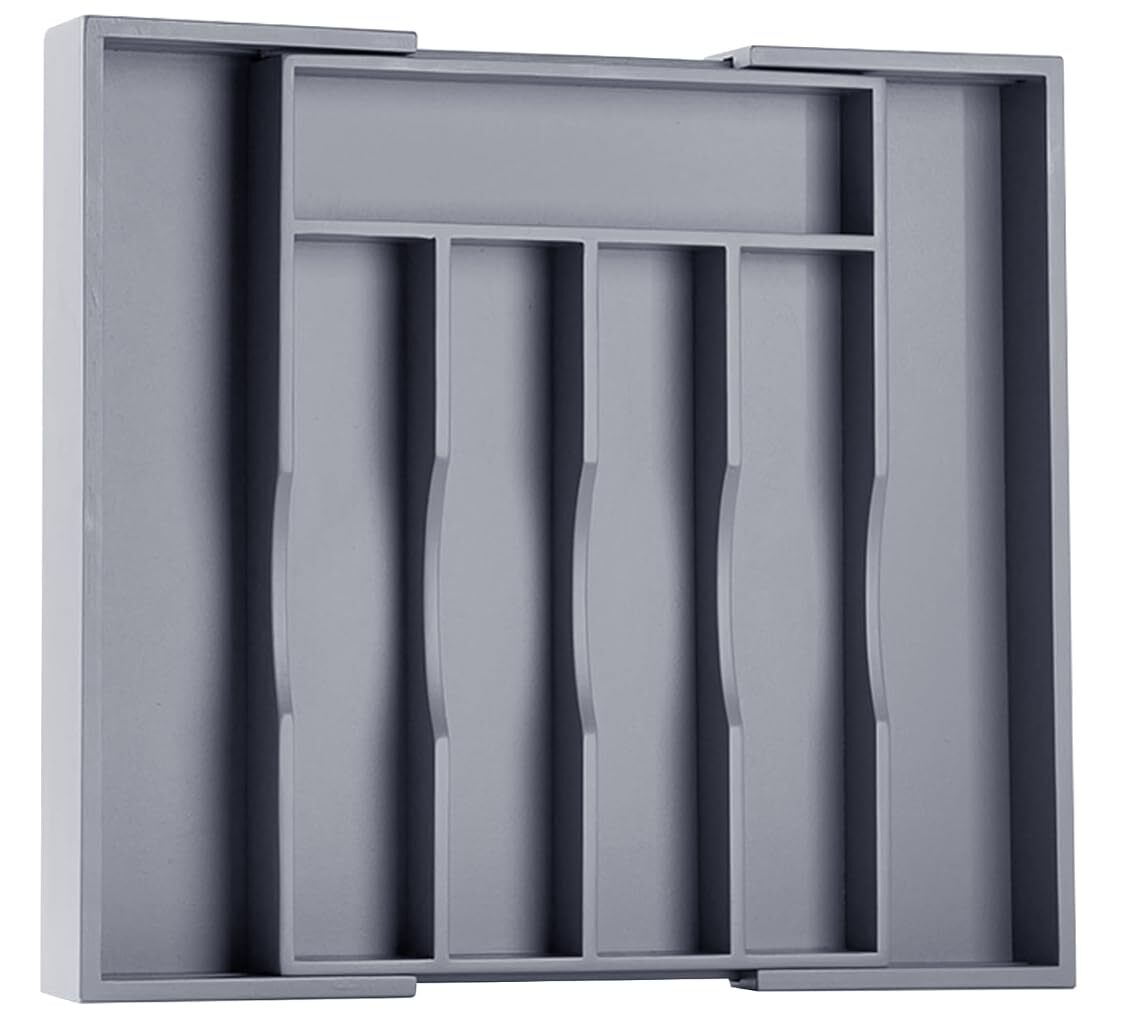 Grey Silverware Organizer Kitchen Drawer Organizer Expandable Bamboo ...