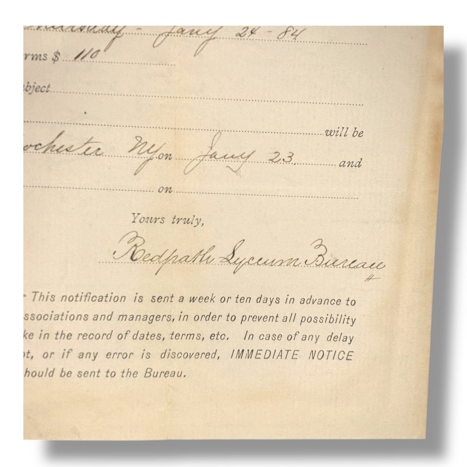 1884 Redpath Lyceum Letter Nashville Students to Stephens Opera House Fulton NY | eBay