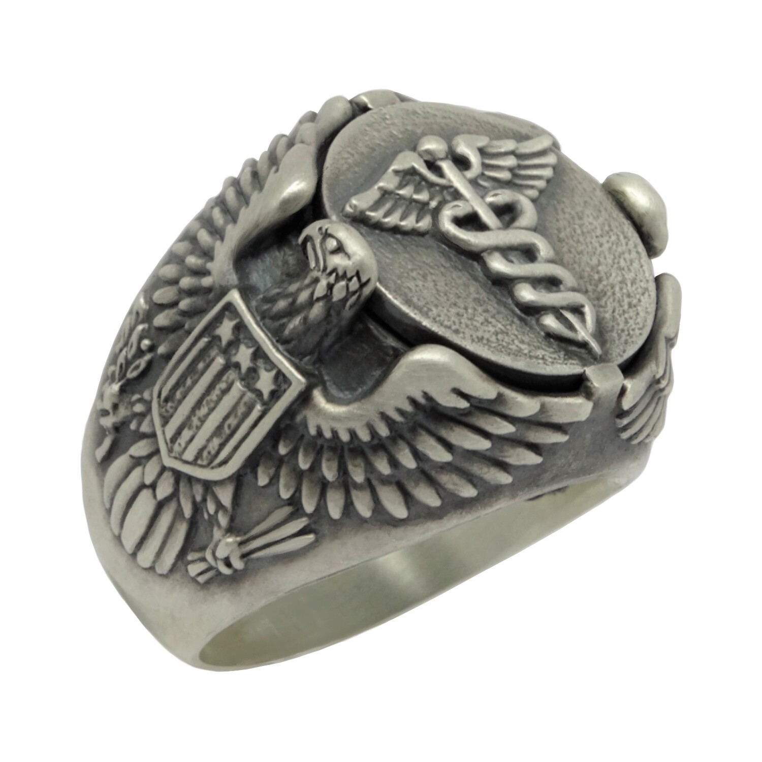 Medical Corps US Army American Eagle Caduceus Sterling Silver Biker Men ...