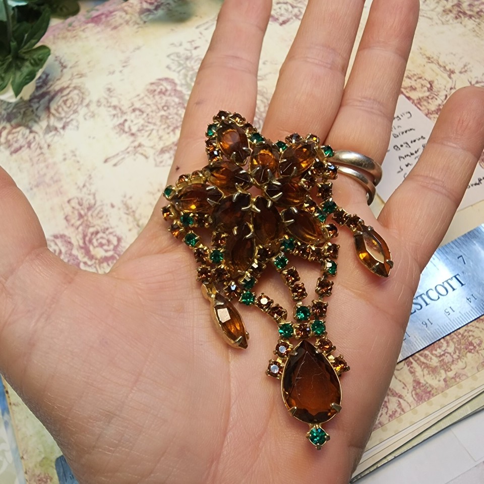 Vtg Juliana Brooch Pin 3D Star & Dangle drop Open Back Rhinestones Gold ...