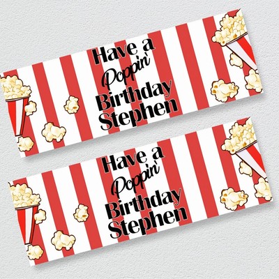 Poppin' Popcorn Happy Birthday Personalised Party Banner Kids Boys Girl ...