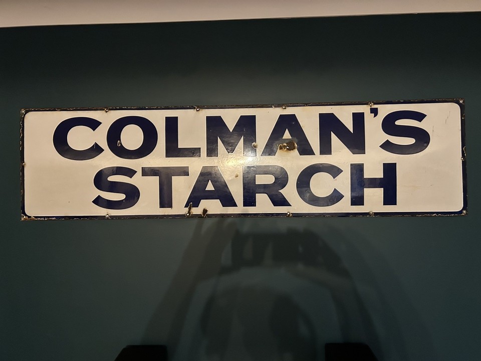 Antique Colman’s Starch Enamel Sign Large Blue White Advertising ...