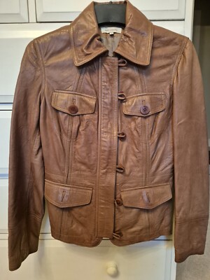 John Rocha Brown Leather Jacket | eBay UK