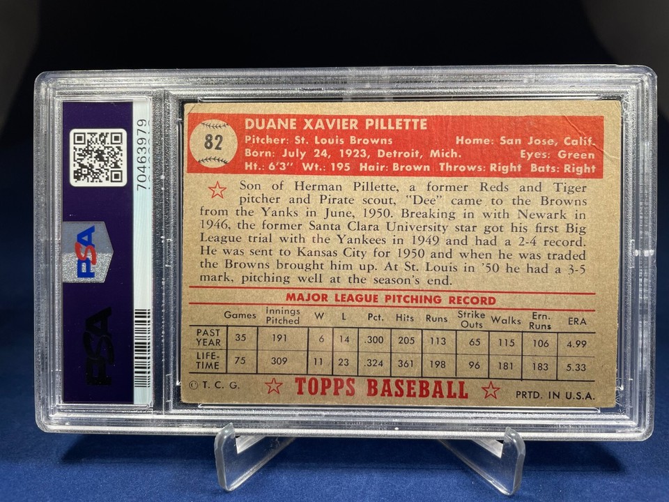 1952 Topps Baseball Card Duane Pillette #82 St. Louis Browns PSA 2 | eBay