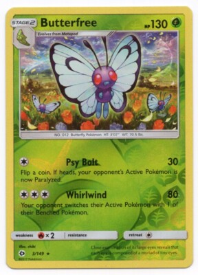 Butterfree Reverse Holo Rare (3/149) Pokemon Sun & Moon Base SM01 (003 ...
