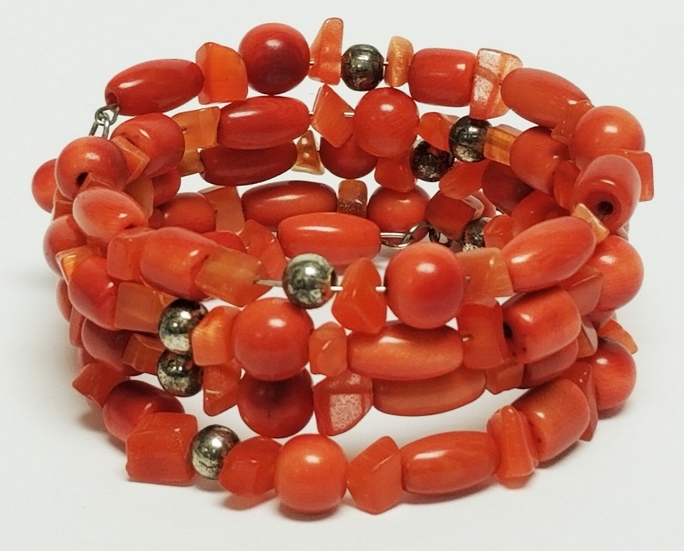 NOS QVC Tribal Societe Coral Color Vegetable Ivory Sterling Silver Bead ...