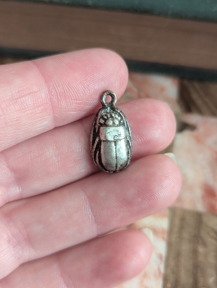 925 Sterling Silver Egyptian Scarab Beetle Pendant Charm Vtg Bug Insect ...