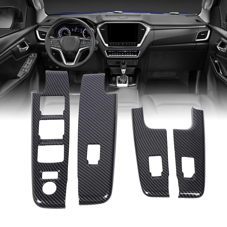 ༝4Pcs Car Window Control Switch Panel Cover Carbon Fiber Color Power ...