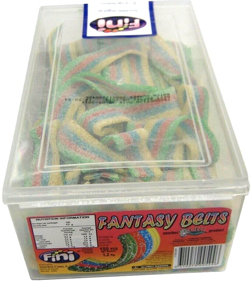 150 x FINI FANTASY BELTS RAINBOW SOUR STRAPS BULK LOLLIES NOVELTY CANDY ...