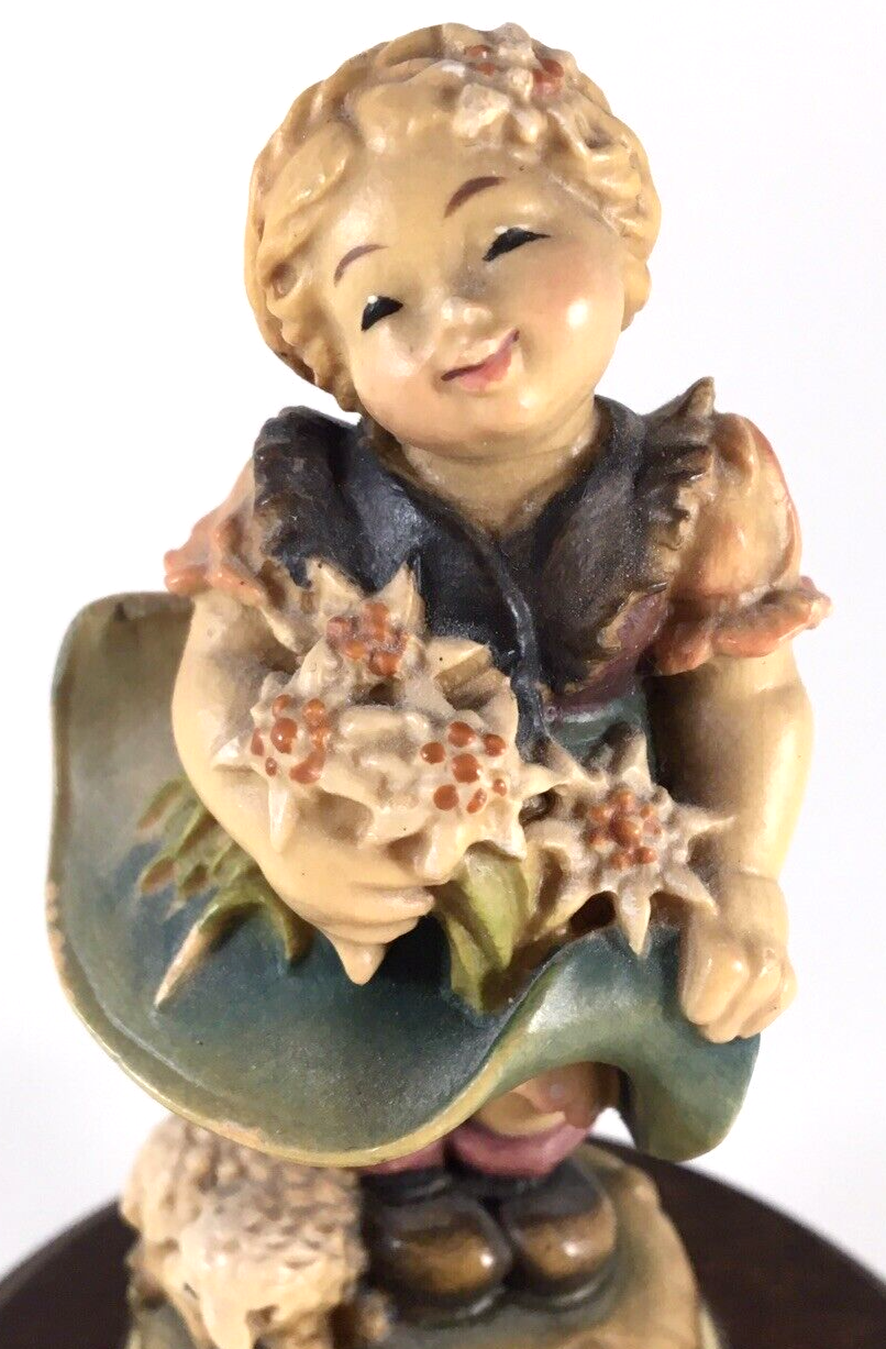 Wood Music Box Cuendet Hand Carved Swiss Girl & Lamb Romy Stahli 5x4 ...