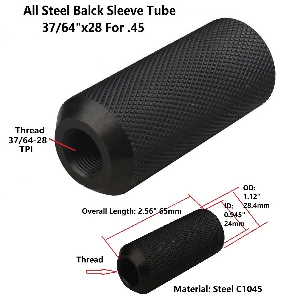 Steel Muzzle Brake Tube 37/64x28 .578"-28 TPI Threaded Fits 45 Black ...
