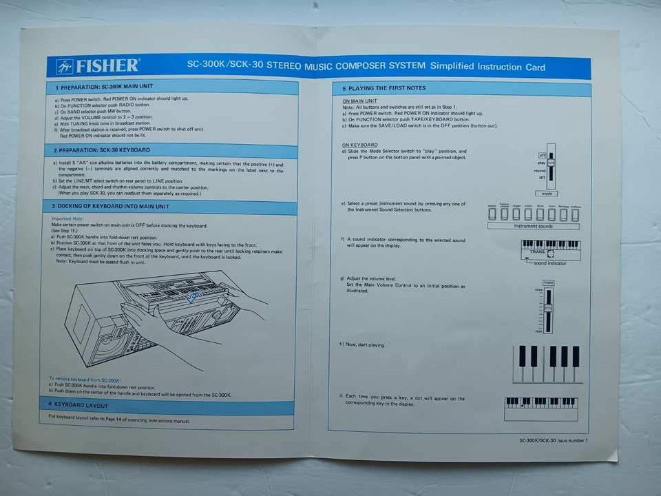 Vintage 1984 Original Fisher Simple Instruction Card for SC-300K /SCK ...