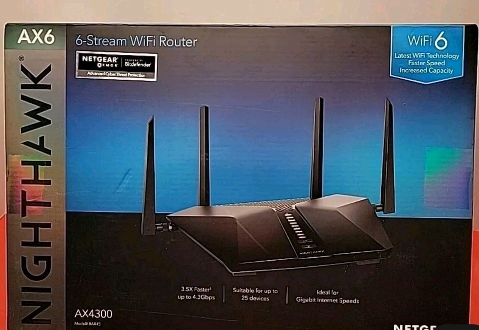 Netgear Nighthawk AX6 RAX54S AX5400 WiFi 6 Router 6-Stream 5.4Gbps Dual ...
