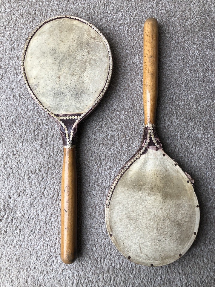 Table tennis Ping Pong Bats wood & vellum, antique. Circa 1900. V g ...