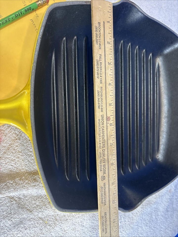 VTG Le Creuset Yellow Enameled Cast Iron Square Grill Pan Skillet ...