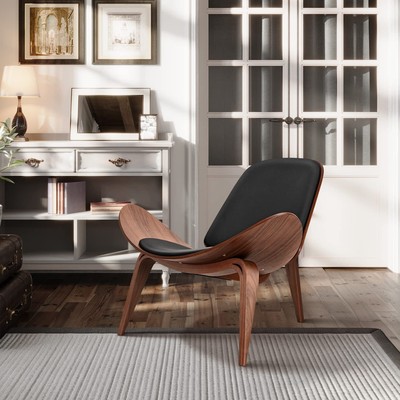 Mid Century Modern Shell Lounge Chair Leather Accent Chair Side Chairs ...