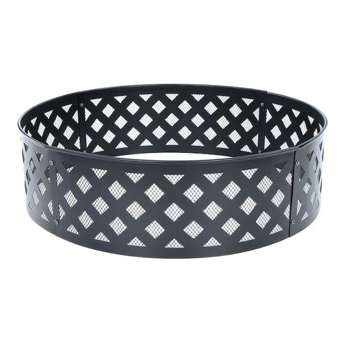 Steel Outdoor Fire Ring 30 in. Round Lattice Pattern Black Wood Fire ...