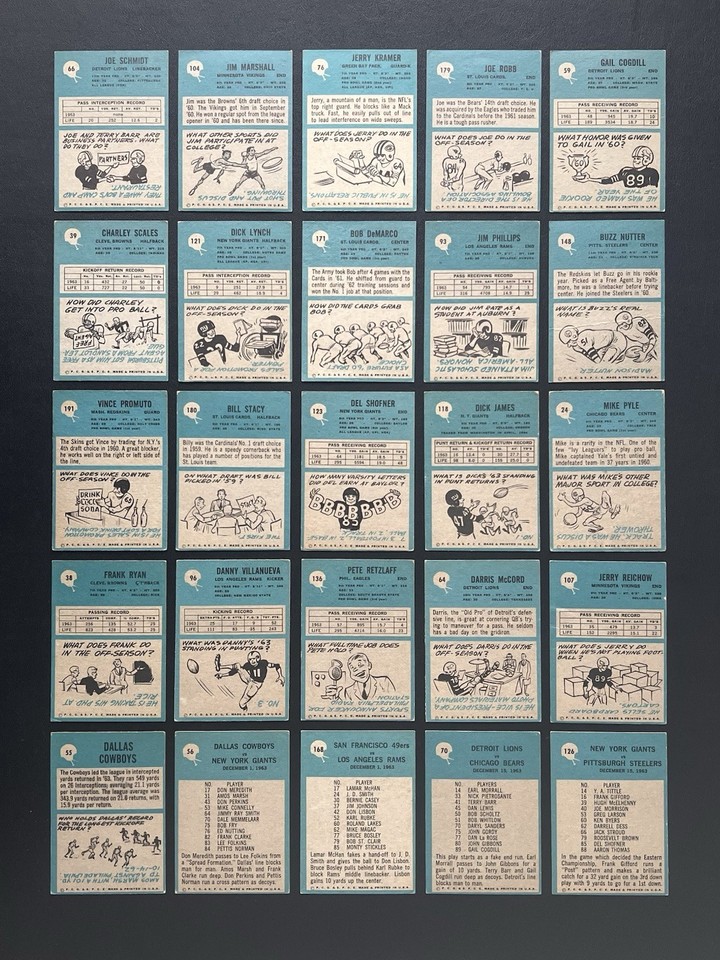 1964 Philadelphia Football 🏈, LOT of 25 diff. NFL cards, STARS of ...