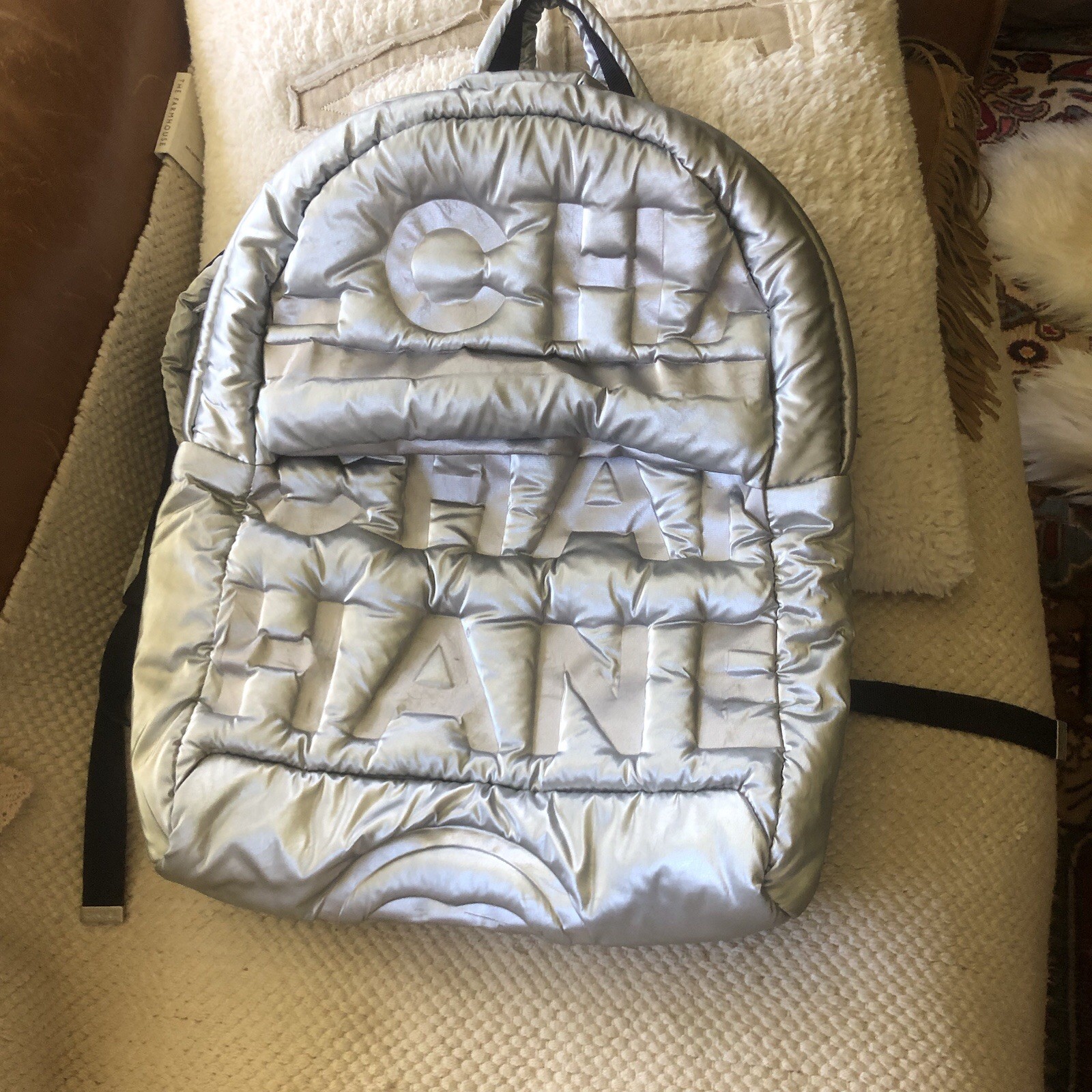 Chanel Silver Coco Cocoon Puffer Backpack Bag Large - Gem