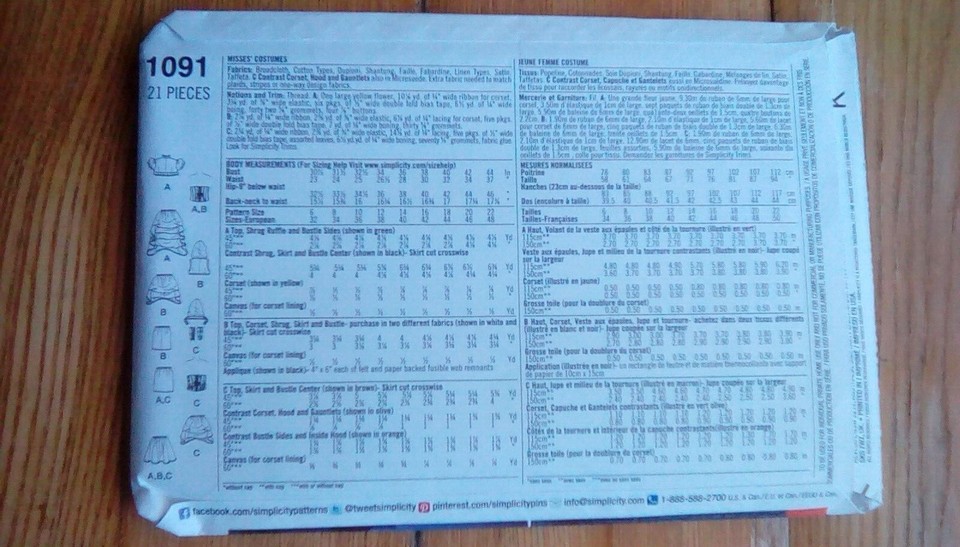 Simplicity 1091 R5 S: 14-22 Woman Costume Skirt Bustle Corset Lori Ann ...