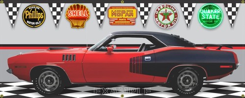 1971 PLYMOUTH HEMI CUDA RED BILLBOARD VINYL TOP CAR SCENE BANNER SIGN ...