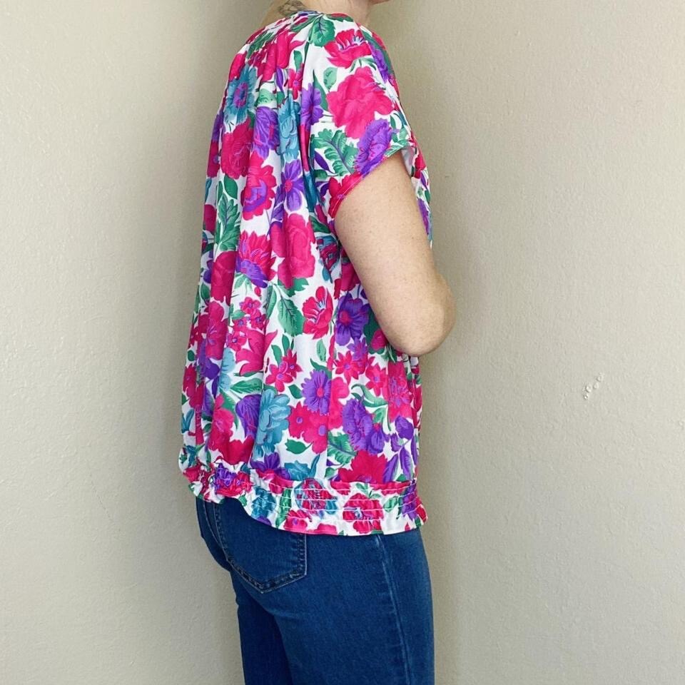 Vintage Lady Ronte Pink & Purple Floral Blouse | eBay