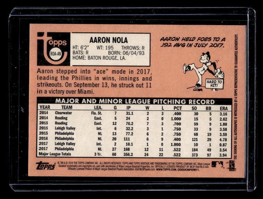 2018 Topps Heritage Aaron Nola Autograph #ROA-AN | eBay
