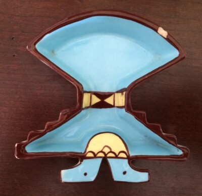 Vtg F.E. SIMS Ceramic Novelty ASHTRAY/Brown, Yellow, Blue/3.75x3.5 ...