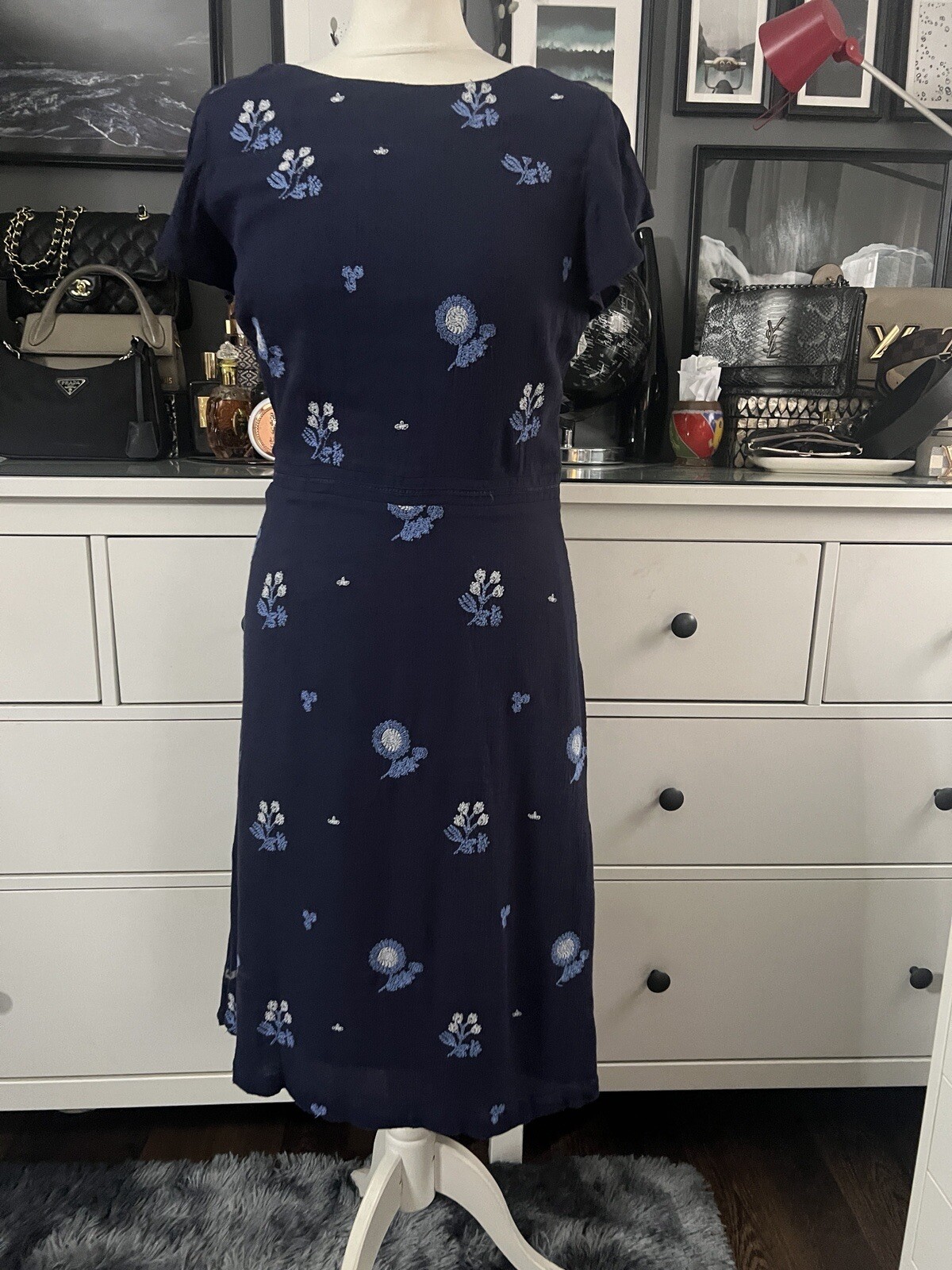 White stuff cheese cloth dress embroidered navy 10 - Gem