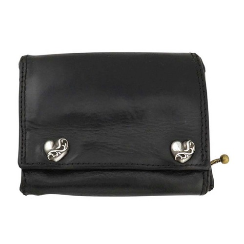Chrome Hearts 3-fold Heart Button Leather Wallet Leather Unisex Black ...