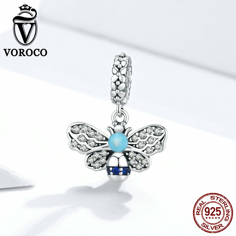 Voroco Solid Blue bee Nice 925 Sterling silver Charm Dangle Fit ...