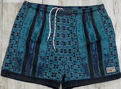 Vintage Guess Geometric Beach Swim Trunks Shorts logo Size Large ...
