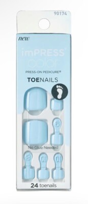ImPRESS Press-On Pedicure 24 Toe Nails | No Glue Needed | Baby Blue ...