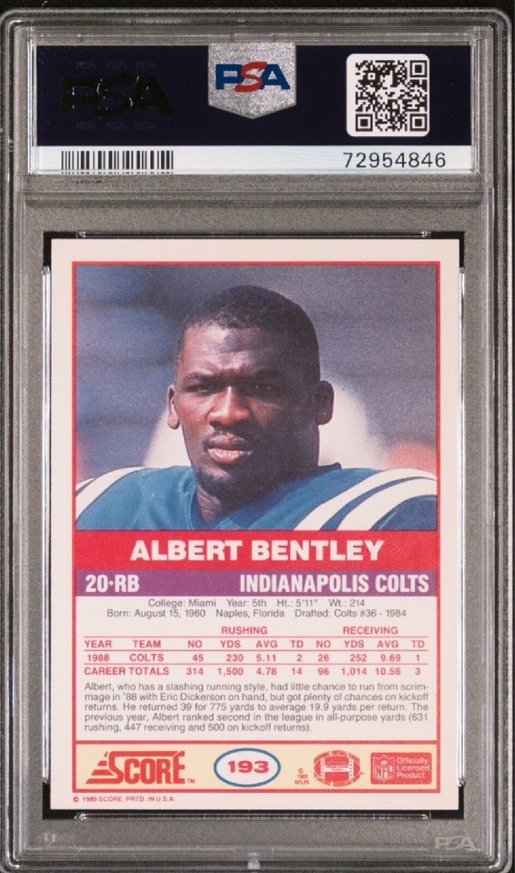 1989 Score #193 Albert Bentley PSA 9 MINT NFL Graded Trading Card | eBay