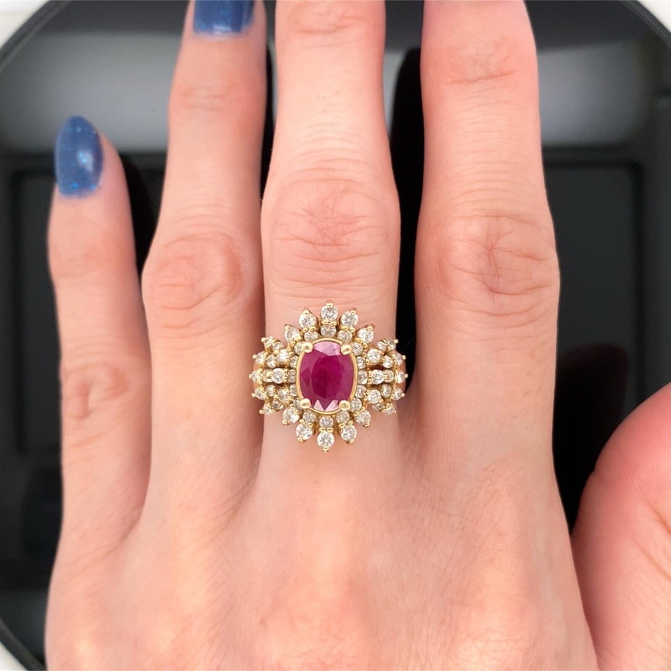 Effy 14K Yellow Gold 2.40Ctw Diamond & Ruby Flower Ring $3500 Retail | eBay