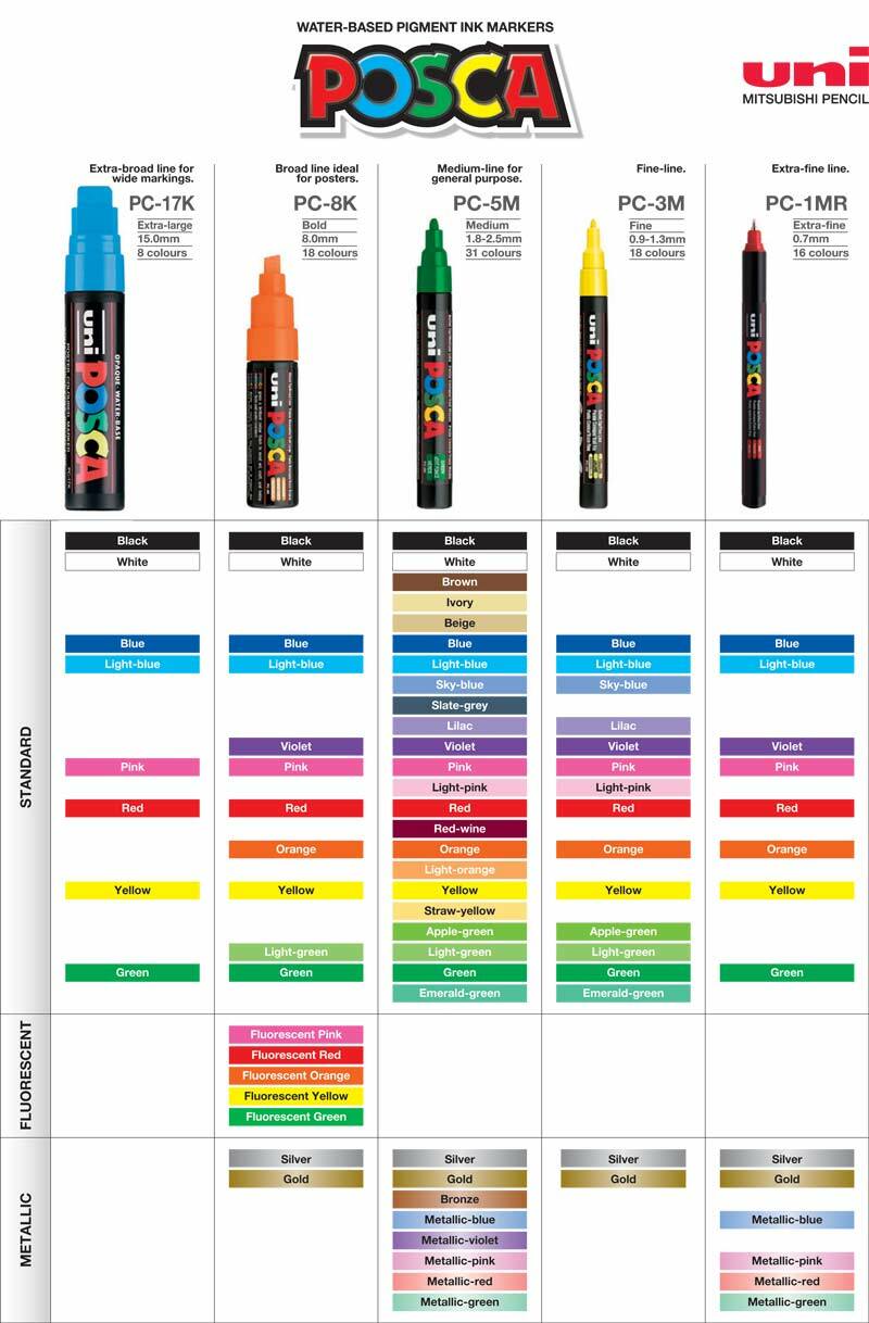 Uni Posca Marker Pen Mixed Size Metallic Set of 8 Marker Pens with FREE ...