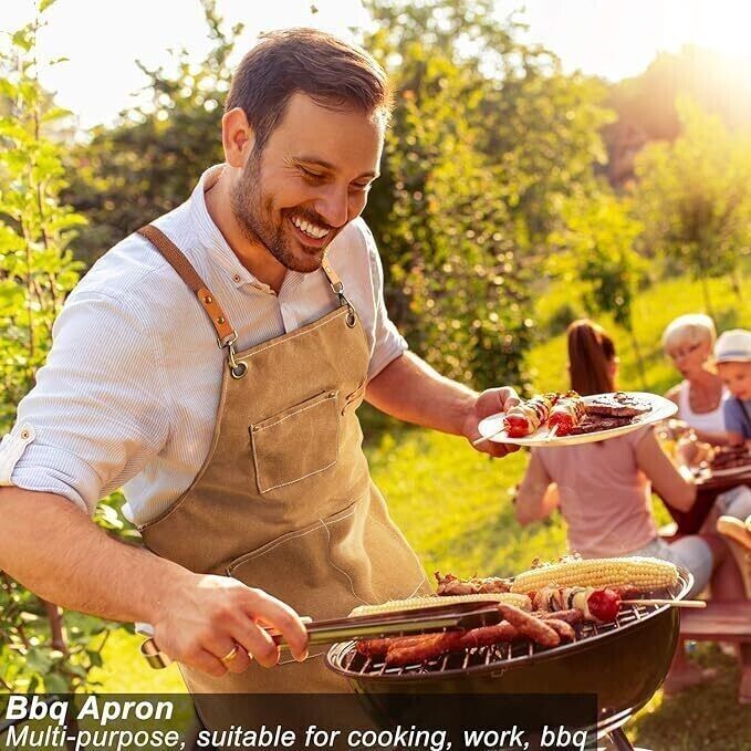 HEAVY DUTY Canvas Kitchen Chef Cooking Apron Cross-Back Adjustable Bib ...