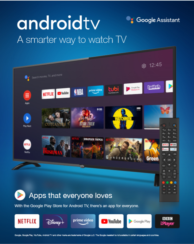 CELLO 43 Inch 4K UHD Smart WIFI Android TV Google Assistant Freeview ...