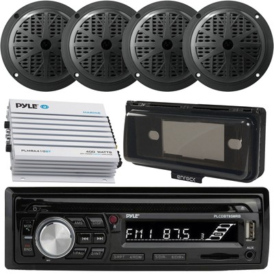 Pyle Marine Bluetooth MP3 USB Receiver, 400W Amplifier, Cover, 4x 5.25 ...