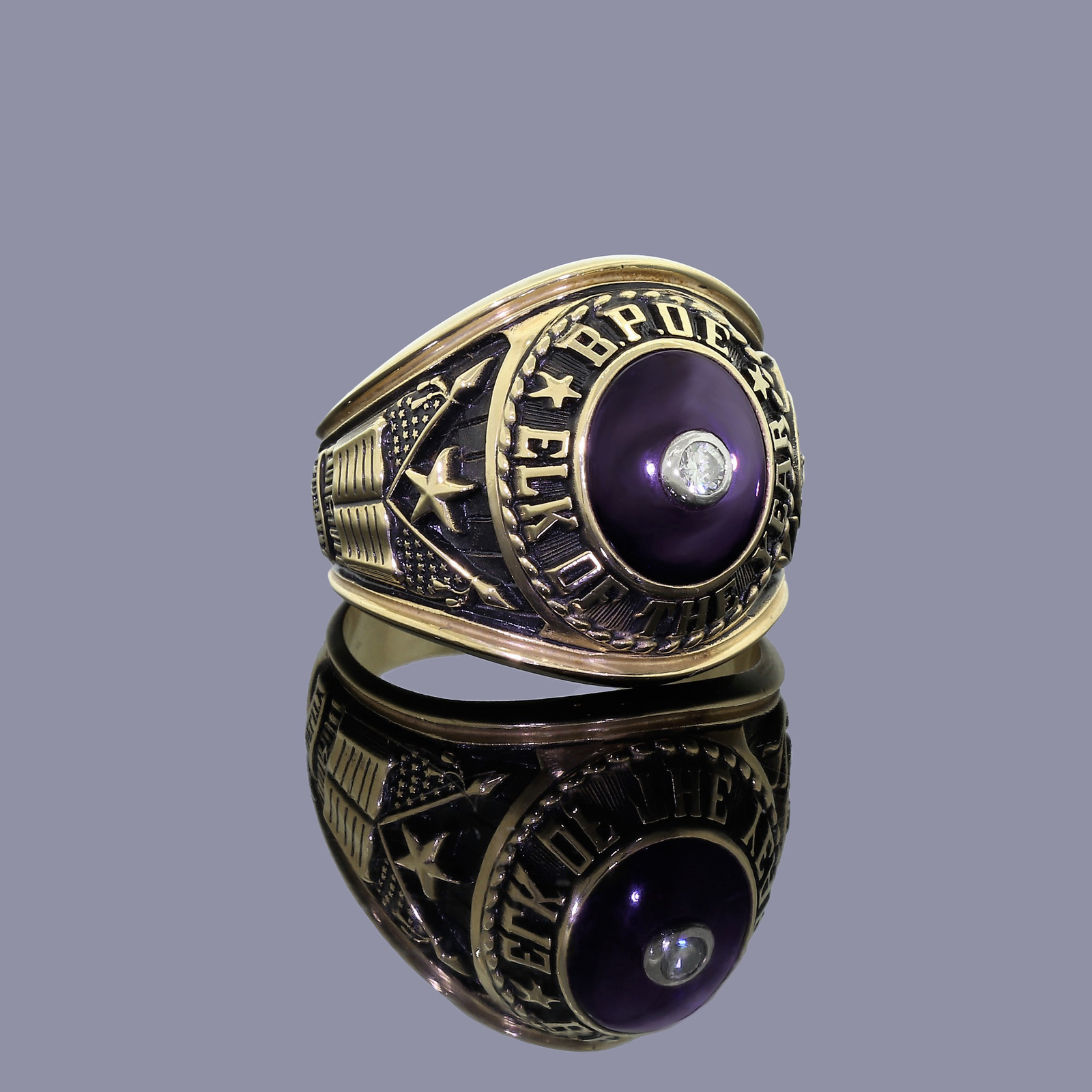 Vtg Men's Jostens 10k Gold Diamond Elk Of The Year Ring BPOE Size 11.25 ...