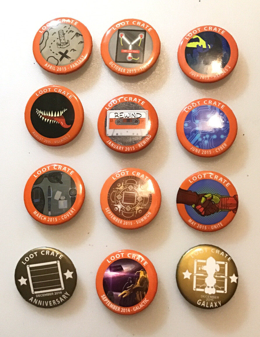 Lot of 12 Loot Crate Button Pins 2014 2015 Anniversary Gold Pin | eBay