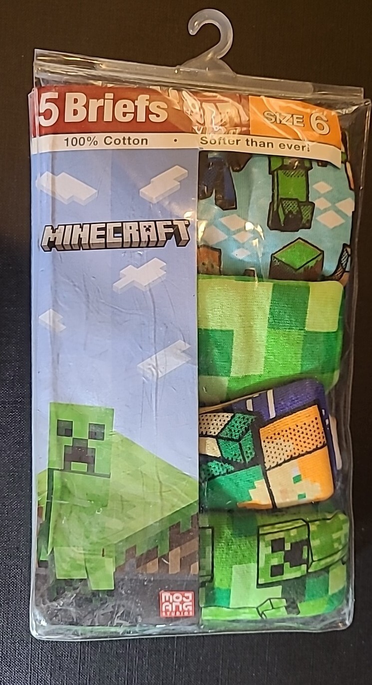 Boys 5 PACK Minecraft 100% Cotton Briefs (Size 6) BRAND NEW IN PACKAGE ...
