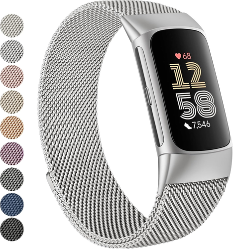 for Fitbit Charge 6 Bands Women Men, Stainless Steel Metal Mesh Loop ...