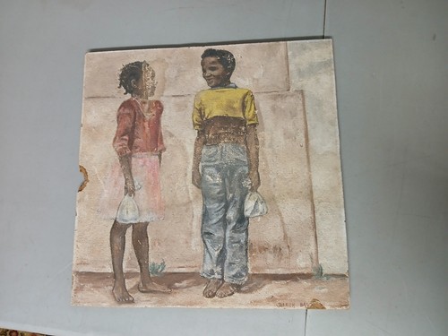 Original Painting. On Cork. African American. Boy & Girl. Signed..dated ...