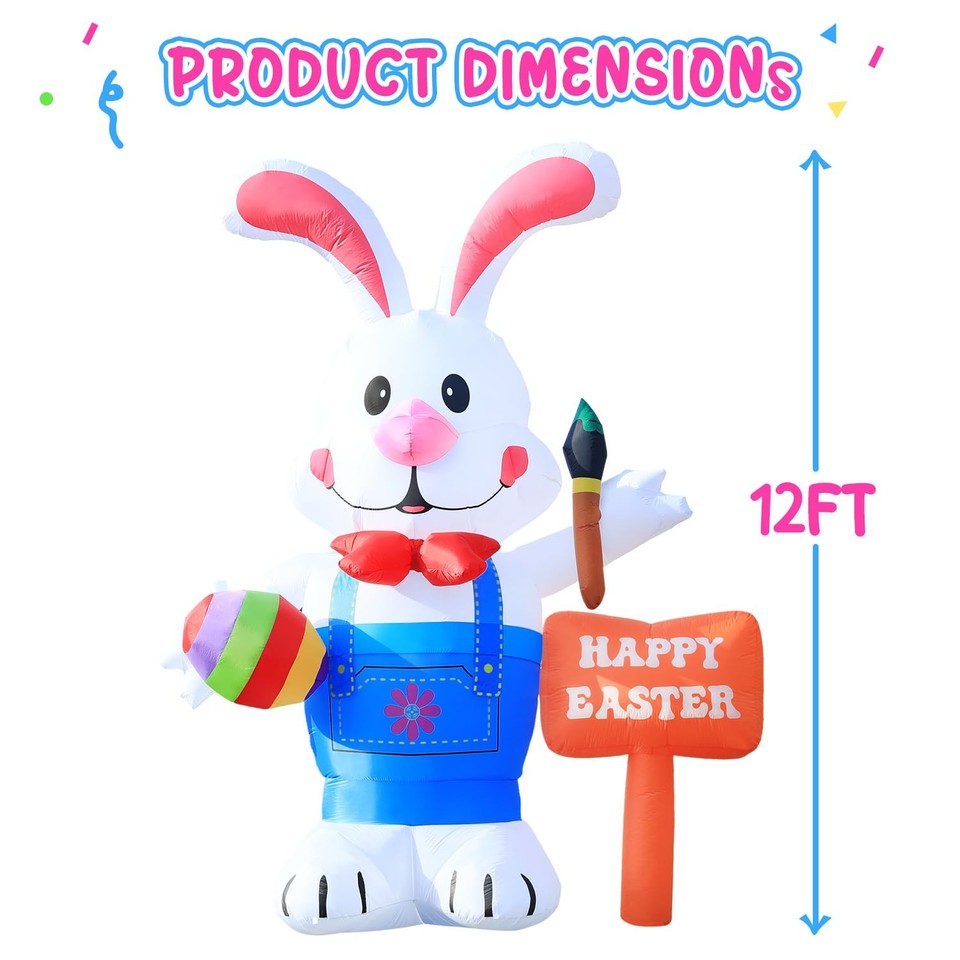 Huge 12FT Tall Easter Inflatable Decoration Standing Bunny Holding Egg ...