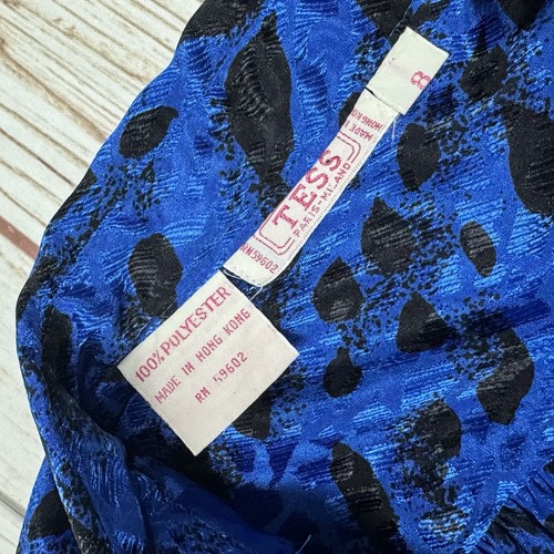 Tess Paris Milano Vintage Royal Blue Black Marble Pleated Design Blouse ...